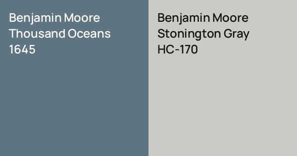 Benjamin Moore Thousand Oceans vs. Benjamin Moore Stonington Gray comparison