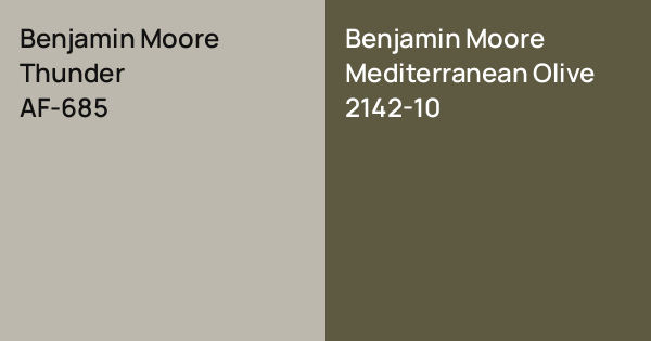 Benjamin Moore Thunder vs. Benjamin Moore Mediterranean Olive comparison