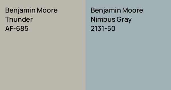 Benjamin Moore Thunder vs. Benjamin Moore Nimbus Gray comparison