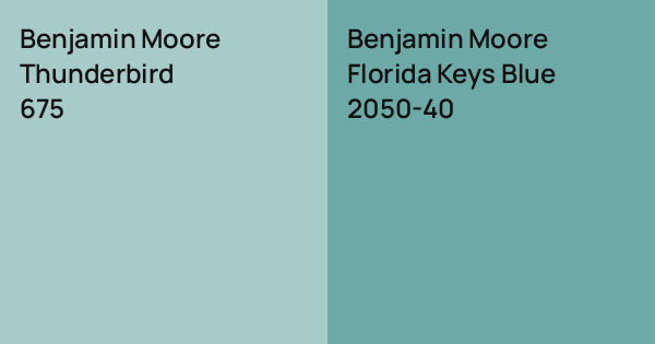 Benjamin Moore Thunderbird vs. Benjamin Moore Florida Keys Blue comparison