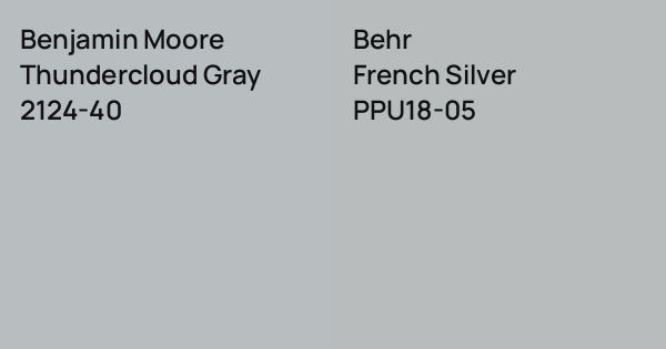 Benjamin Moore Thundercloud Gray vs. Behr French Silver comparison