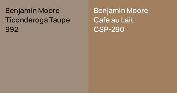 Benjamin Moore Ticonderoga Taupe vs. Benjamin Moore Café au Lait comparison