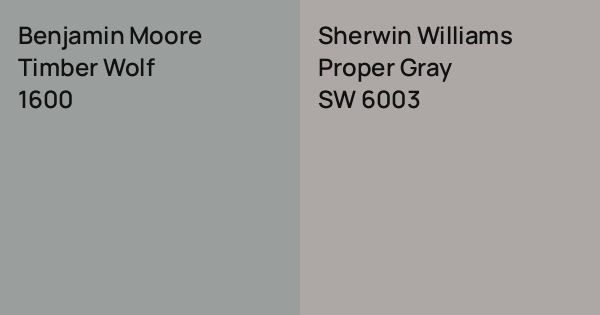 Benjamin Moore Timber Wolf vs. Sherwin Williams Proper Gray comparison