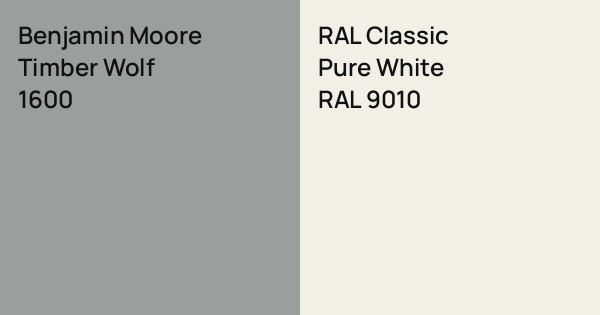 Benjamin Moore Timber Wolf vs. RAL Classic Pure White comparison