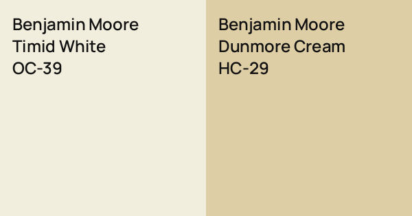 Benjamin Moore Timid White vs. Benjamin Moore Dunmore Cream comparison