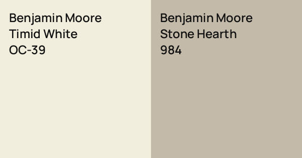 Benjamin Moore Timid White vs. Benjamin Moore Stone Hearth comparison