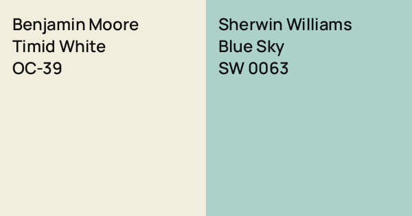 Benjamin Moore Timid White vs. Sherwin Williams Blue Sky comparison