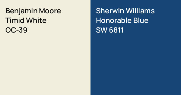 Benjamin Moore Timid White vs. Sherwin Williams Honorable Blue comparison