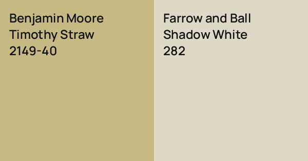 Benjamin Moore Timothy Straw vs. Farrow and Ball Shadow White comparison