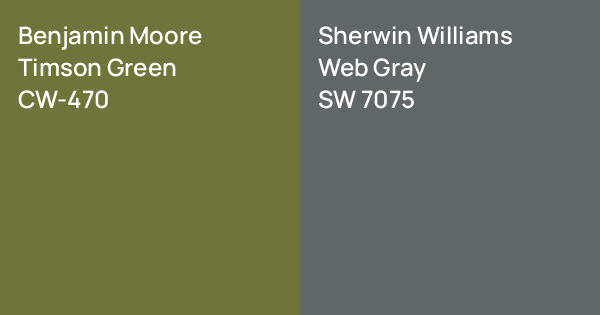Benjamin Moore Timson Green vs. Sherwin Williams Web Gray comparison