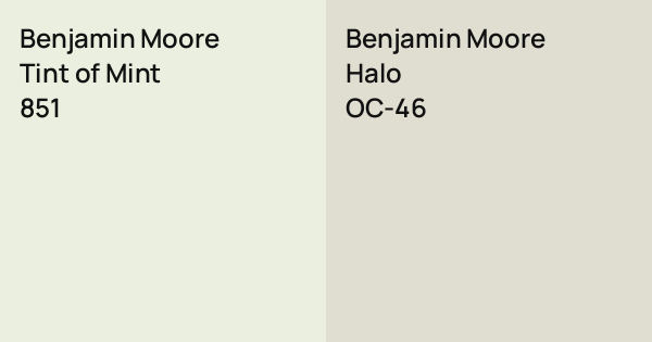 Benjamin Moore Tint of Mint vs. Benjamin Moore Halo comparison
