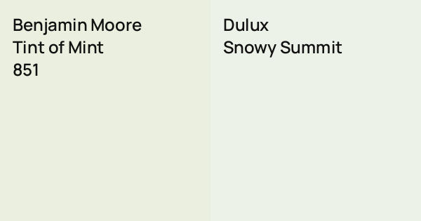 Benjamin Moore Tint of Mint vs. Dulux Snowy Summit comparison