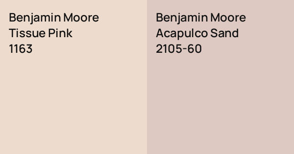 Benjamin Moore Tissue Pink vs. Benjamin Moore Acapulco Sand comparison