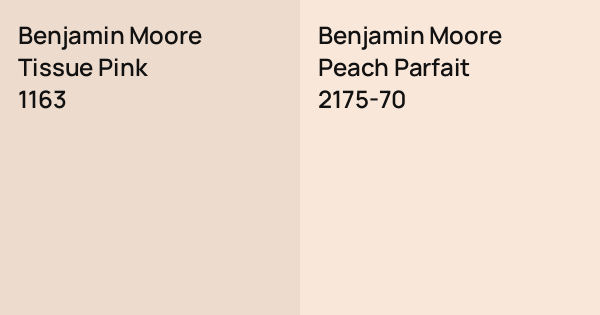 Benjamin Moore Tissue Pink vs. Benjamin Moore Peach Parfait comparison