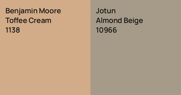 Benjamin Moore Toffee Cream vs. Jotun Almond Beige comparison