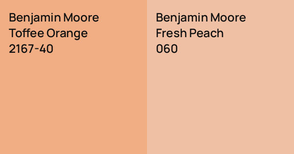 Benjamin Moore Toffee Orange vs. Benjamin Moore Fresh Peach comparison