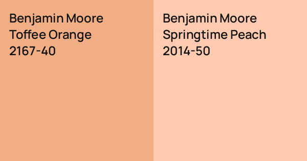 Benjamin Moore Toffee Orange vs. Benjamin Moore Springtime Peach comparison