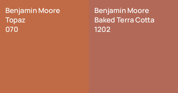 Benjamin Moore Topaz vs. Benjamin Moore Baked Terra Cotta comparison
