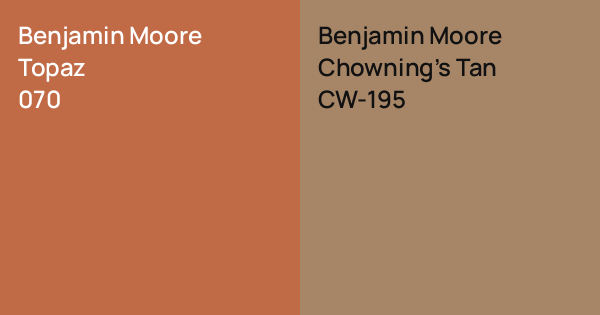Benjamin Moore Topaz vs. Benjamin Moore Chowning's Tan comparison