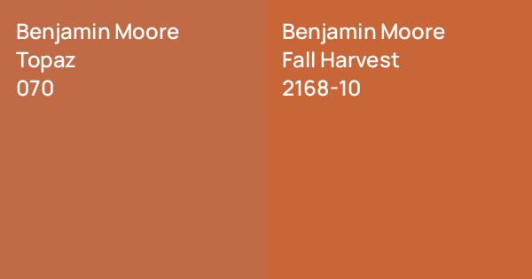 Benjamin Moore Topaz vs. Benjamin Moore Fall Harvest comparison