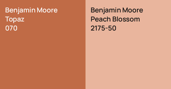 Benjamin Moore Topaz vs. Benjamin Moore Peach Blossom comparison
