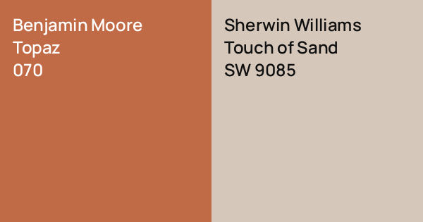 Benjamin Moore Topaz vs. Sherwin Williams Touch of Sand comparison