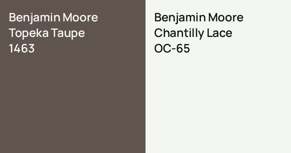 Benjamin Moore Topeka Taupe vs. Benjamin Moore Chantilly Lace comparison