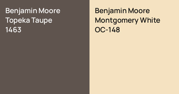 Benjamin Moore Topeka Taupe vs. Benjamin Moore Montgomery White comparison
