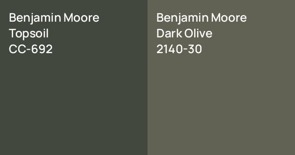 Benjamin Moore Topsoil vs. Benjamin Moore Dark Olive comparison