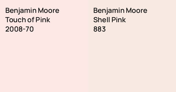 Benjamin Moore Touch of Pink vs. Benjamin Moore Shell Pink comparison