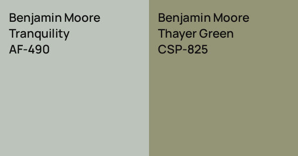 Benjamin Moore Tranquility vs. Benjamin Moore Thayer Green comparison