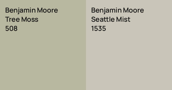 Benjamin Moore Tree Moss vs. Benjamin Moore Seattle Mist comparison