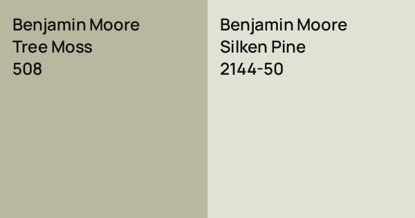 Benjamin Moore Tree Moss vs. Benjamin Moore Silken Pine comparison
