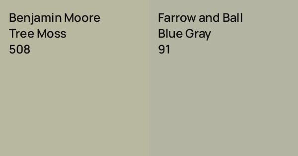 Benjamin Moore Tree Moss vs. Farrow and Ball Blue Gray comparison