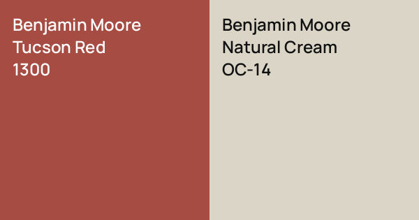 Benjamin Moore Tucson Red vs. Benjamin Moore Natural Cream comparison