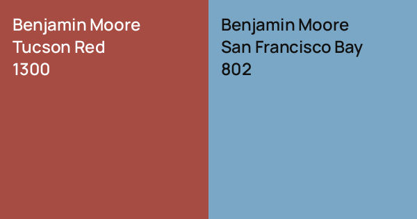 Benjamin Moore Tucson Red vs. Benjamin Moore San Francisco Bay comparison