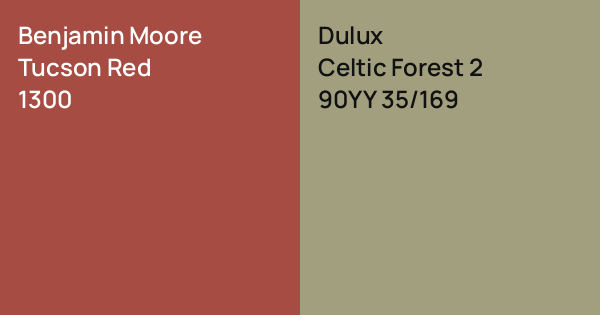 Benjamin Moore Tucson Red vs. Dulux Celtic Forest 2 comparison