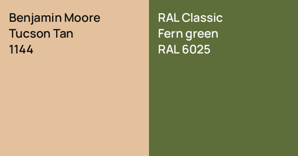 Benjamin Moore Tucson Tan vs. RAL Classic Fern green comparison