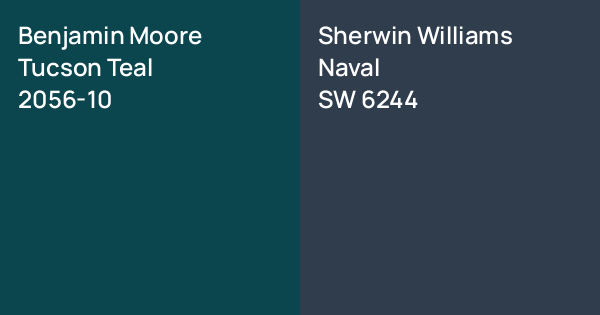 Benjamin Moore Tucson Teal vs. Sherwin Williams Naval comparison