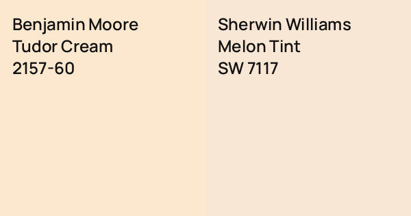 Benjamin Moore Tudor Cream vs. Sherwin Williams Melon Tint comparison