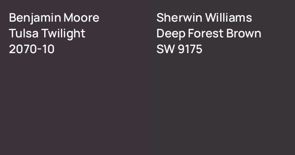 Benjamin Moore Tulsa Twilight vs. Sherwin Williams Deep Forest Brown ...
