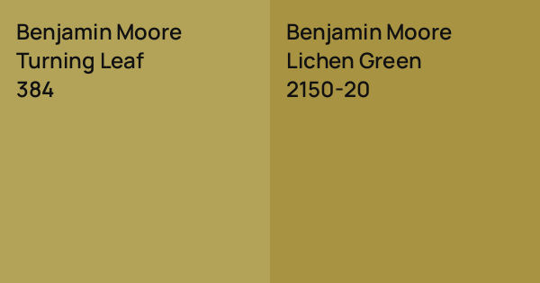 Benjamin Moore Turning Leaf vs. Benjamin Moore Lichen Green comparison