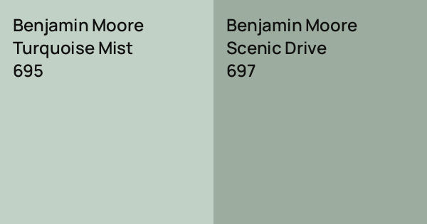 Benjamin Moore Turquoise Mist vs. Benjamin Moore Scenic Drive comparison