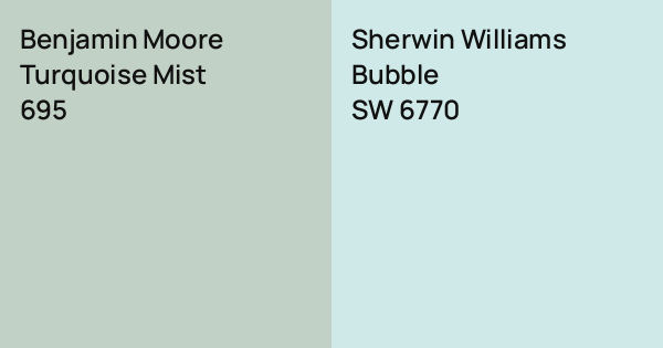 Benjamin Moore Turquoise Mist vs. Sherwin Williams Bubble comparison