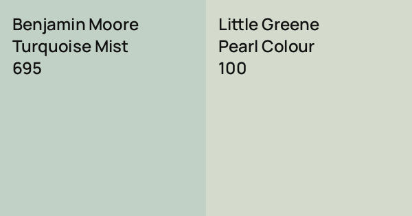 Benjamin Moore Turquoise Mist vs. Little Greene Pearl Colour comparison