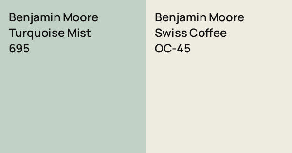 Benjamin Moore Turquoise Mist vs. Benjamin Moore Swiss Coffee comparison