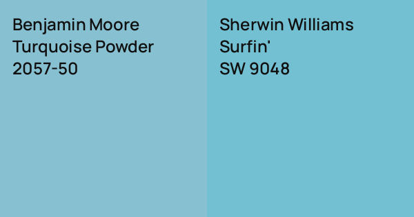 Benjamin Moore Turquoise Powder vs. Sherwin Williams Surfin' comparison