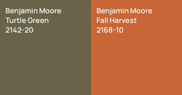 Benjamin Moore Turtle Green vs. Benjamin Moore Fall Harvest comparison