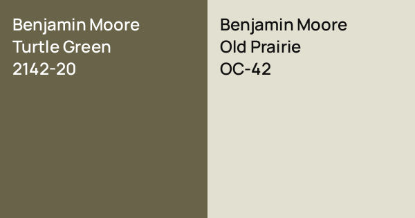 Benjamin Moore Turtle Green vs. Benjamin Moore Old Prairie comparison