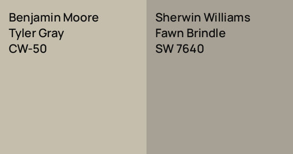 Benjamin Moore Tyler Gray vs. Sherwin Williams Fawn Brindle comparison